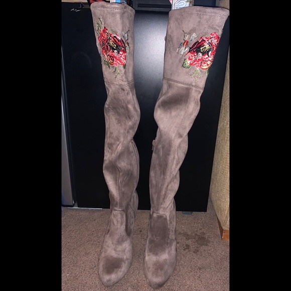 Shoes | Over The Knee Grey Suade Boots | Poshmark
